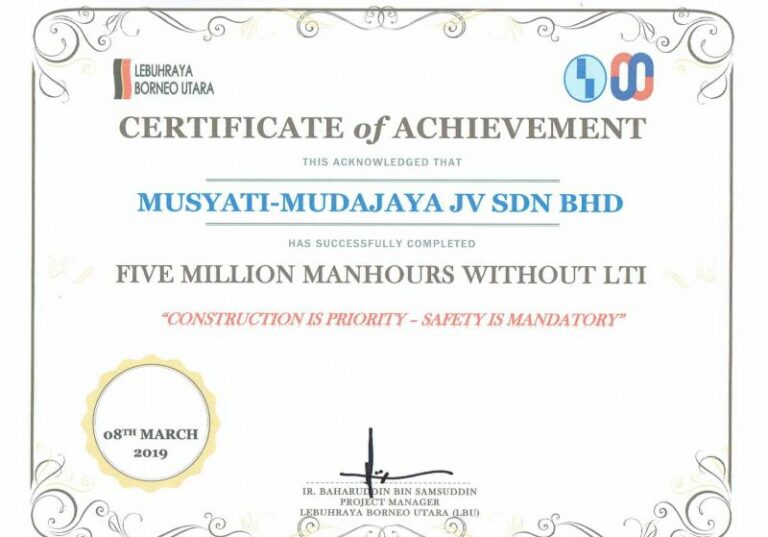 Achievement on 5 Million Manhours Without LTI - Mudajaya Group Berhad